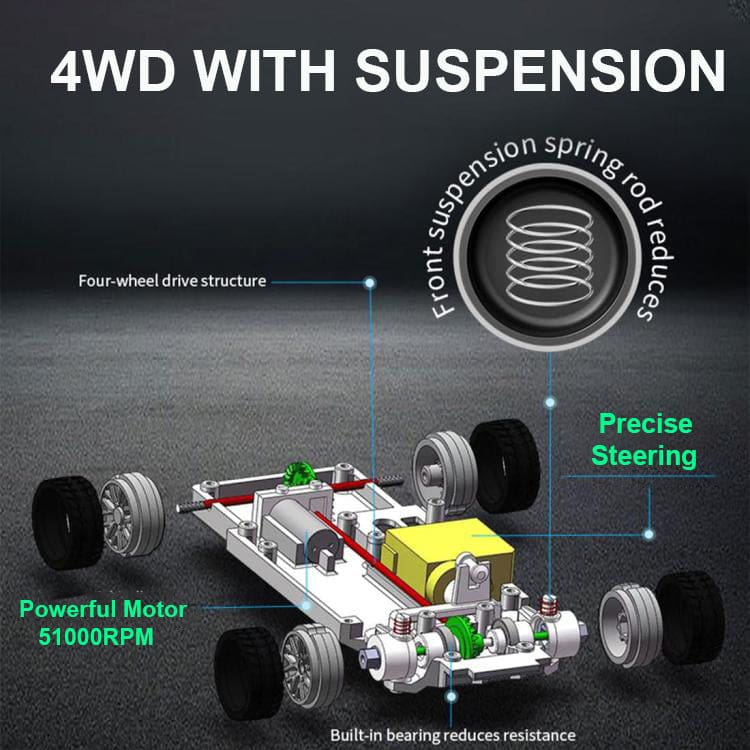 4301G 1:43 Scale RC 4WD Gyro Assist Drift Car LED Lights Drift and Race ...