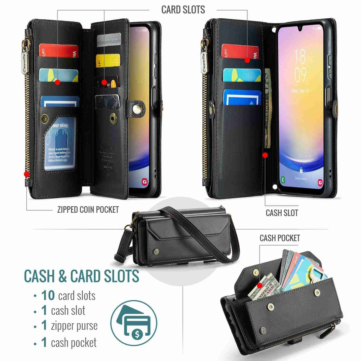 Samsung Galaxy A16 CaseMe C36 Wallet Multi-Card Slots Cash Pocket ...