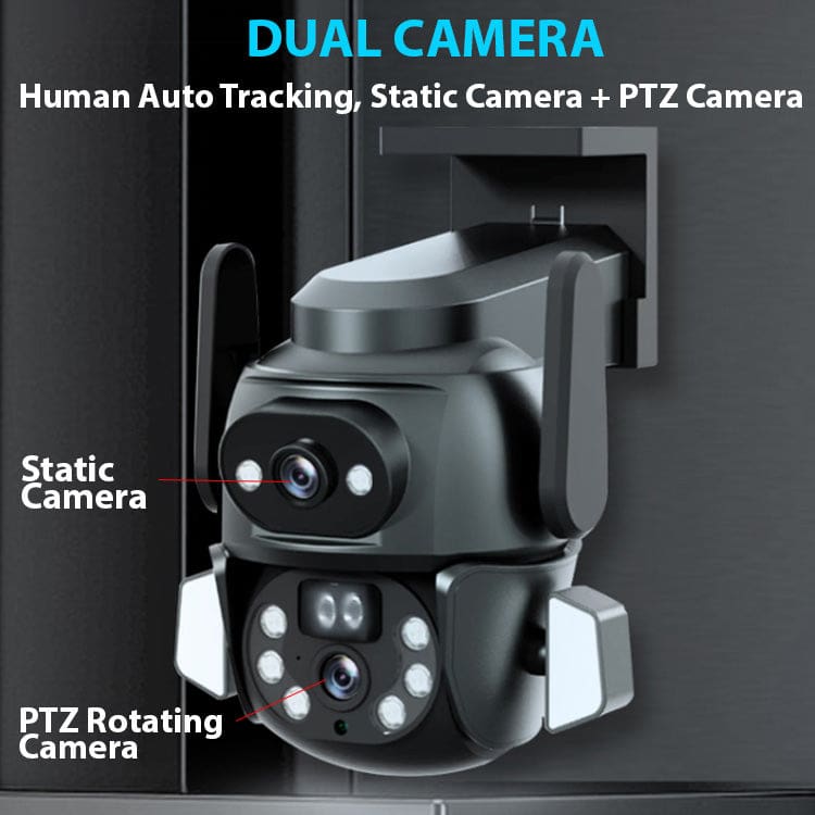 Q821 Dual Camera Wi-Fi PTZ Auto Lock/Track Security Camera with LED ...
