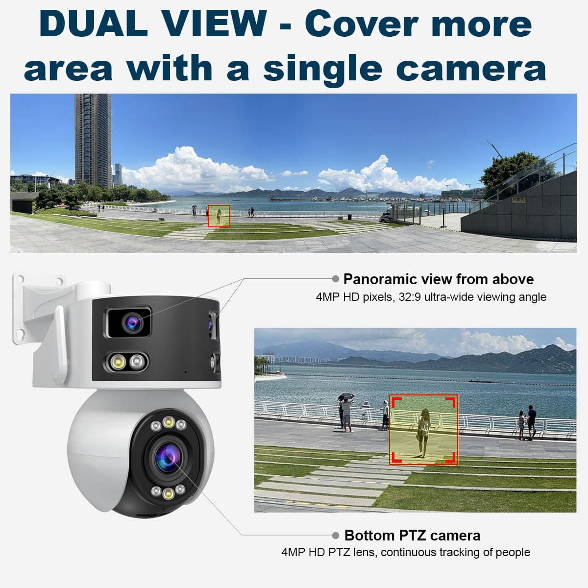 SriHome SH055B 4MP + 2MP + 2MP Wi-Fi Tri-Lens Pan/Tilt Security Camera ...
