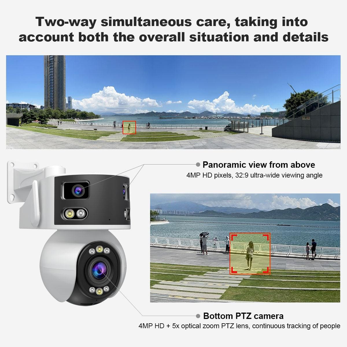SriHome SH055 4MP + 2MP + 2MP 5X Optical Zoom Wi-Fi Tri-Lens PTZ Camera ...