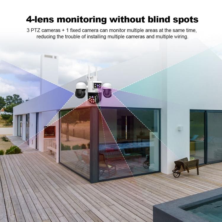 SriHome SH069 4 In 1 Quad Lens Wi Fi Smart Security Camera 3 x Pan/Tilt ...