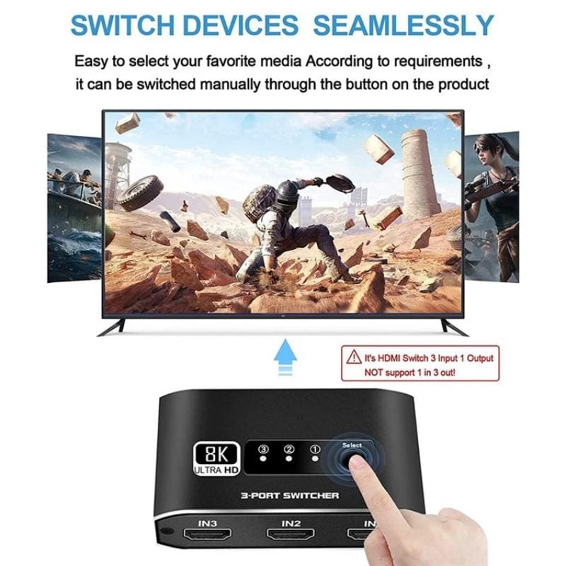 HDMI 8K 60Hz/4K 120Hz 3 Input and 1 Output HDM Switch Noco.co.nz – NOCO