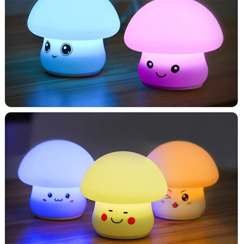 Children's Soft Silicone Night Light Multi-colour Tap Control Mushroom ...