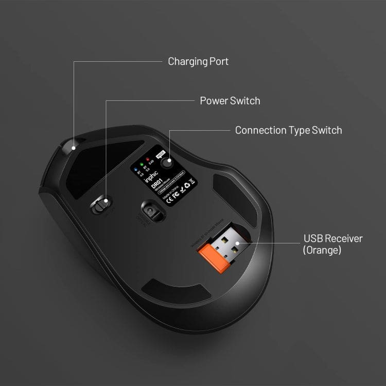 inphic DR01 Dual-Mode Bluetooth/RF Wireless Optical Mouse Rechargeable ...