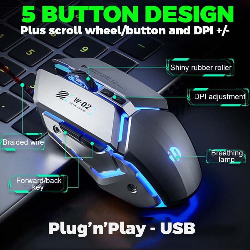 inphic W-02 Wired USB 8800 DPI Optical Mouse 5 Buttons Scroll Wheel ...