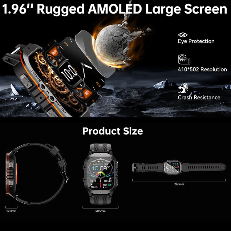 Oukitel BT20 Rugged Smartwatch | 1.96" AMOLED Display & Bluetooth ...