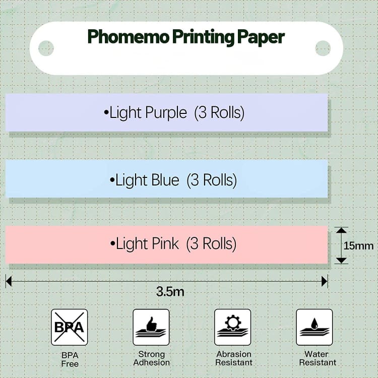 [9 PACK] Phomemo 15mm Thermal Coloured Label Paper Roll 3.5m Pink/Blue ...