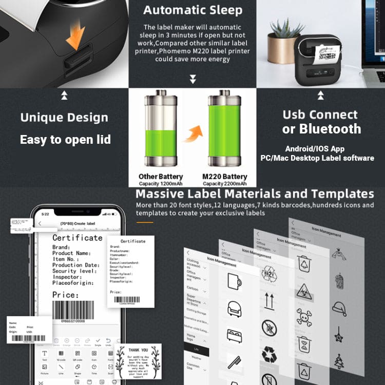 Phomemo M220 Portable Bluetooth Thermal Label Printer Noco.co.nz – NOCO