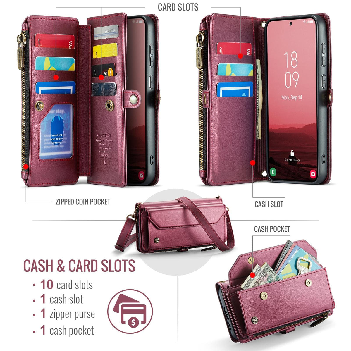 Samsung Galaxy S25 FE CaseMe C36 Wallet Multi-Card Slots Cash Pocket ...