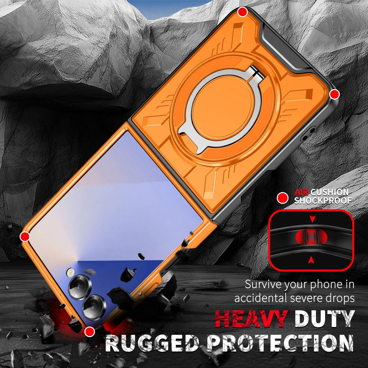 Samsung Galaxy Z Flip 7 Rugged Magsafe Rotating Ring Protective Cover ...