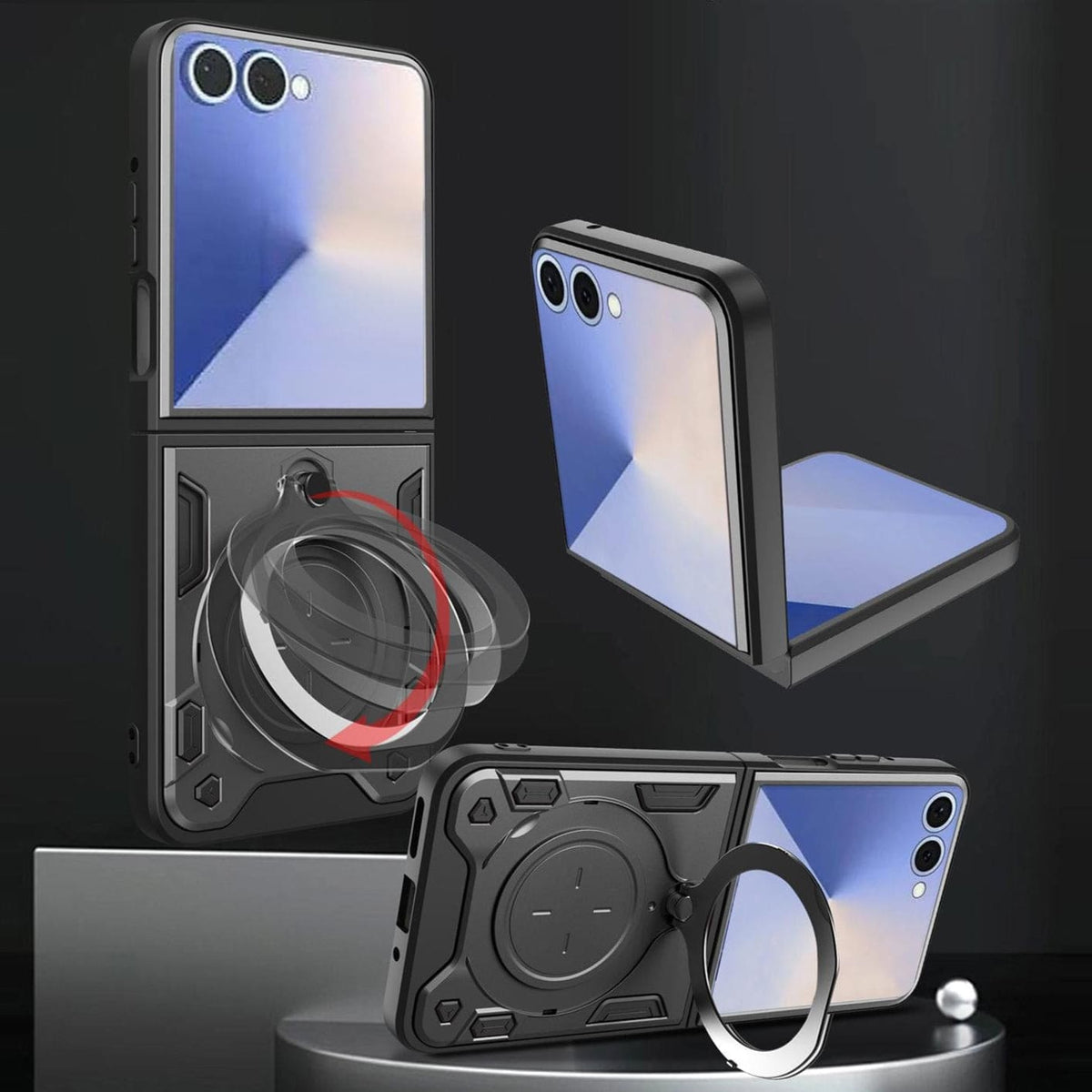 Samsung Galaxy Z Flip 7 Shockproof Rugged Rotating Ring Protective ...