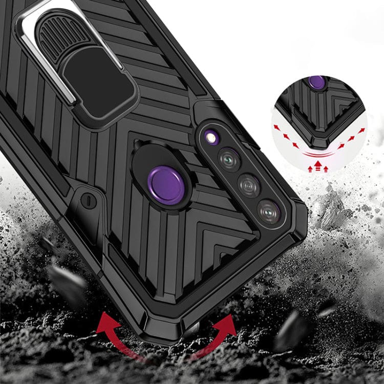 Huawei Y6P - Arrow Pattern Rugged Protective Cover with Metal Ring ...