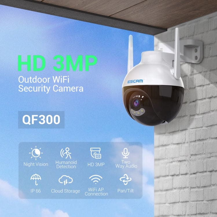 ESCAM QF300 WiFi 3MP FHD+ Pan/Tilt Security Camera App Control AI ...