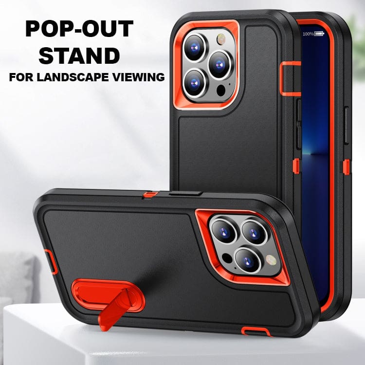 Apple iPhone 14 PLUS Triple Defense Rugged Cover 3 Layer Pop Out Stand ...